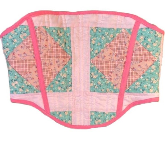 Tops | Pink And Teal Handmade Quilted Corset | Poshmark